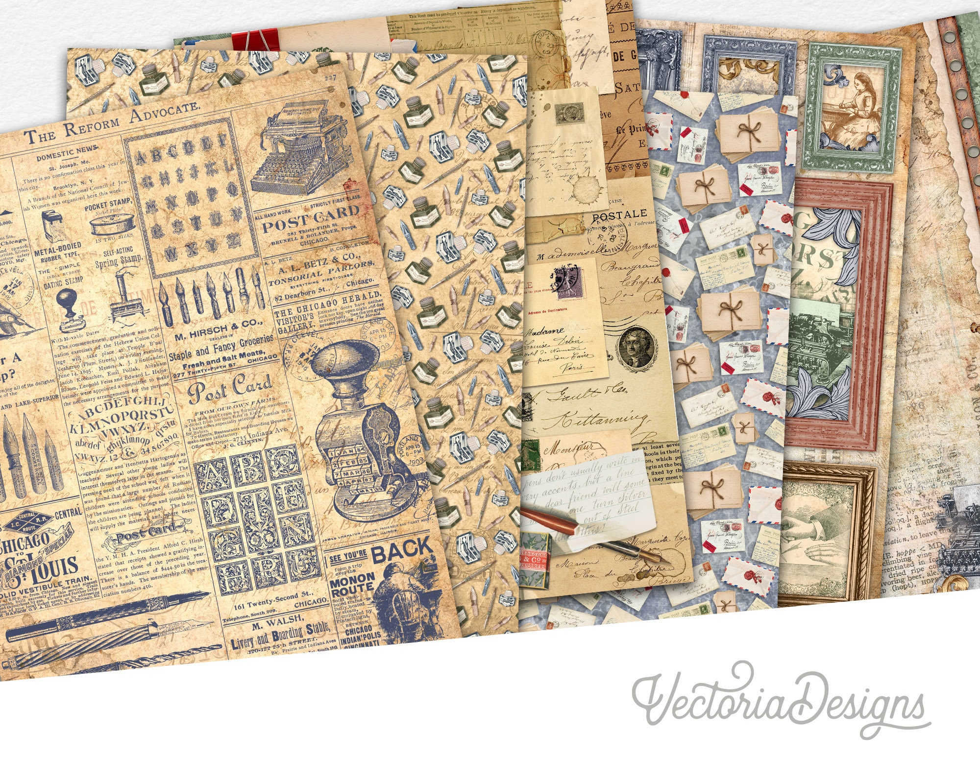 Vintage Mail Paper Pack Digital Paper Pack Mail Printable Paper Pack ...