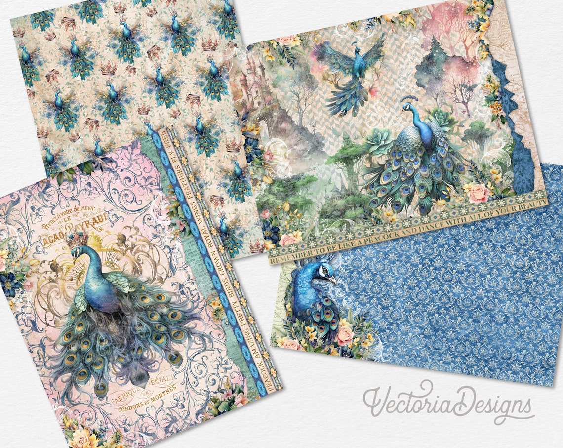 Royal Peacocks Junk Journal Kit ADD-ON, Printable Craft Kit With ...