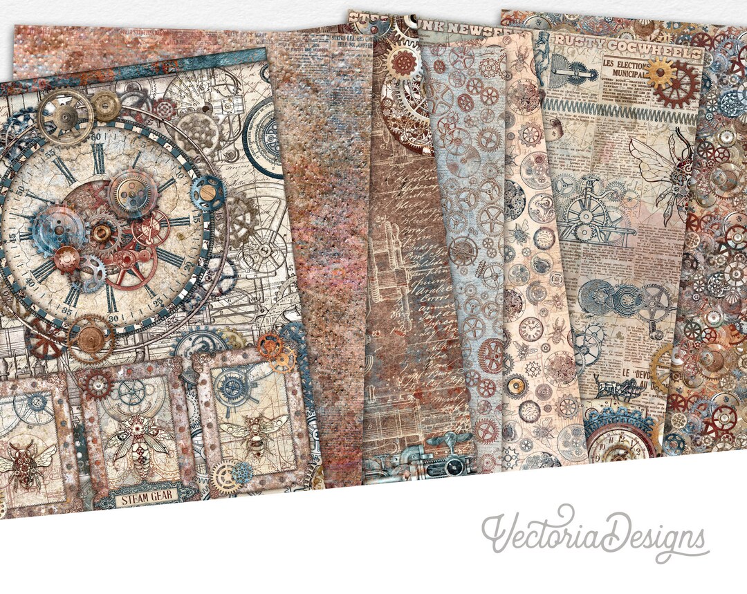 Rusty Steampunk Cogs Paper Pack, Steampunk Paper Pack, Digital Paper ...
