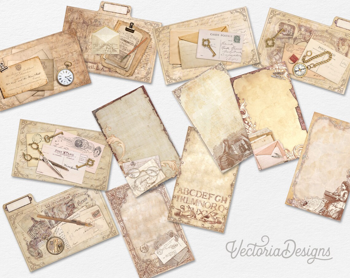 Postcards File Folders Kit Printable File Folders Mini File - Etsy