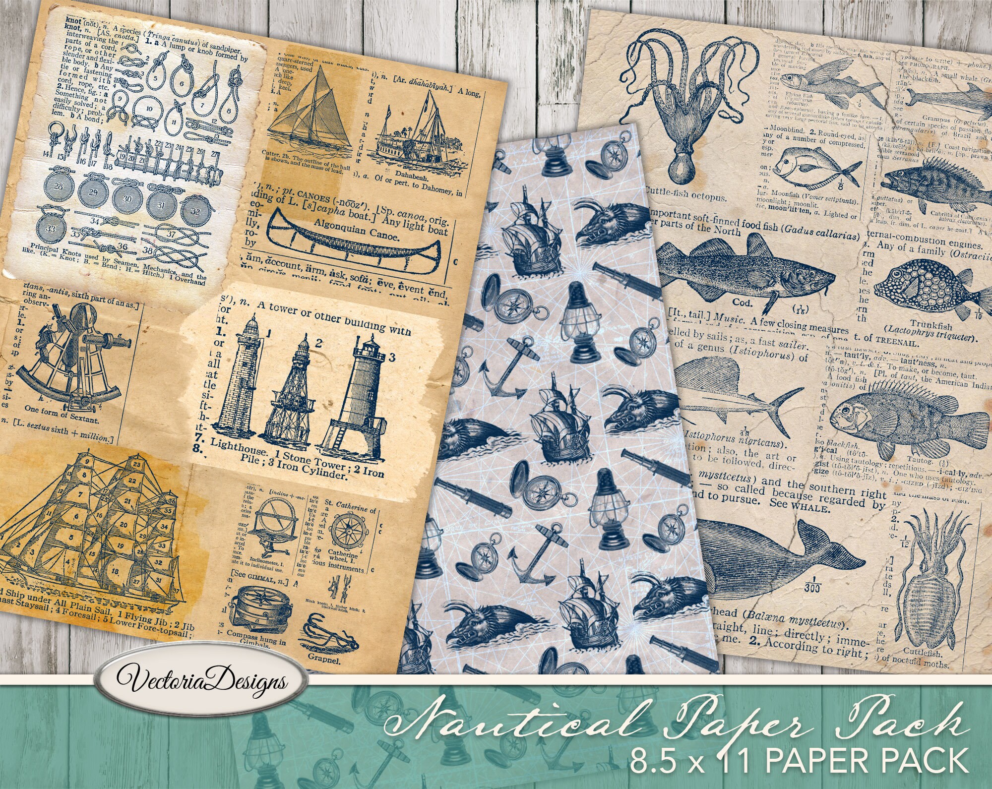 Nautical Paper Pack, Printable Paper Pack, Digital Sea Paper, Instant ...
