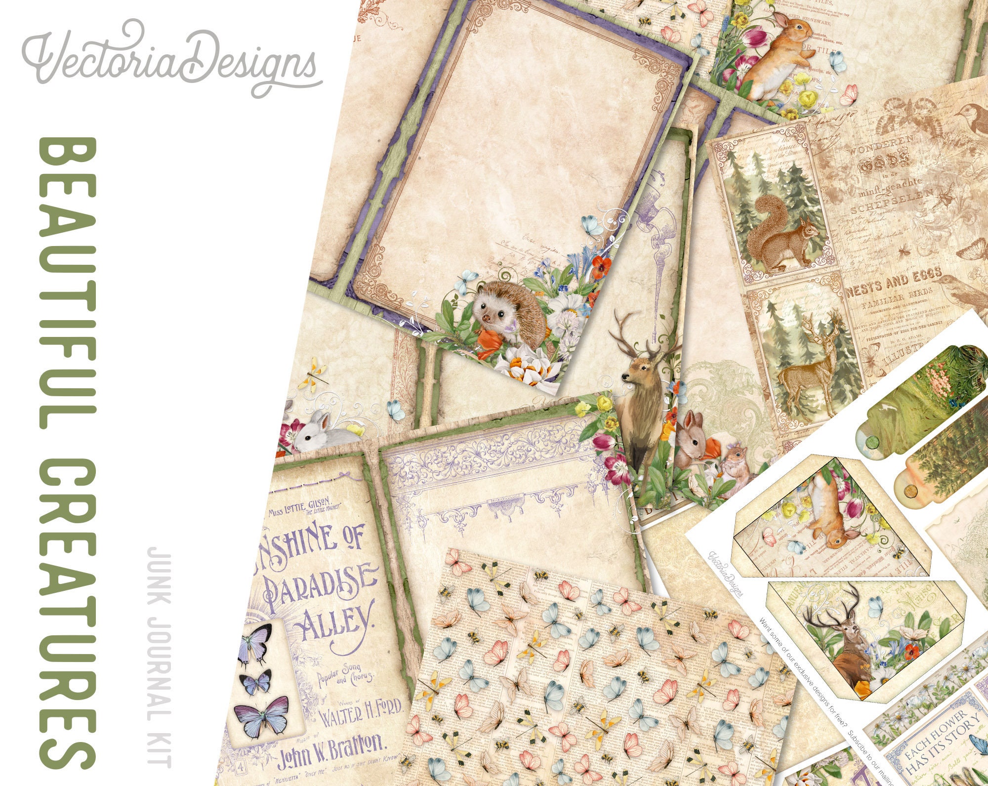 Beautiful Creatures Junk Journal Kit, Animals Junk Journal Kit, Printable Junk Journal Kit ...