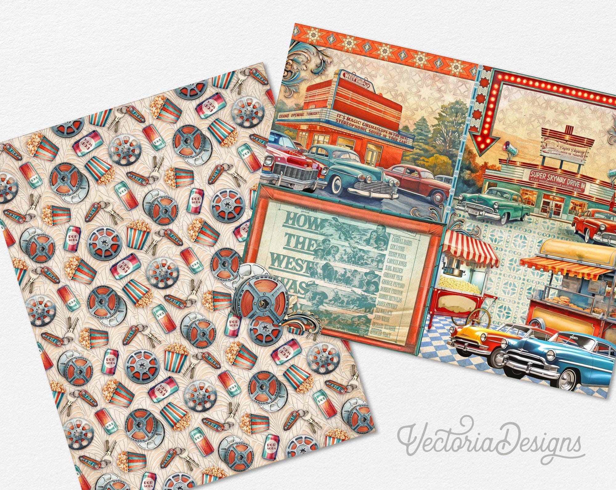 Drive-in Junk Journal Kit, Printable Junk Journal Kit Movies Drive-in ...