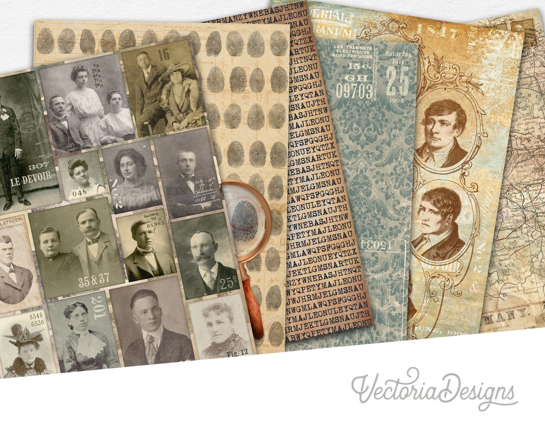 Old School Detective Paper Pack, Printable Journal Pages, Digital Paper ...