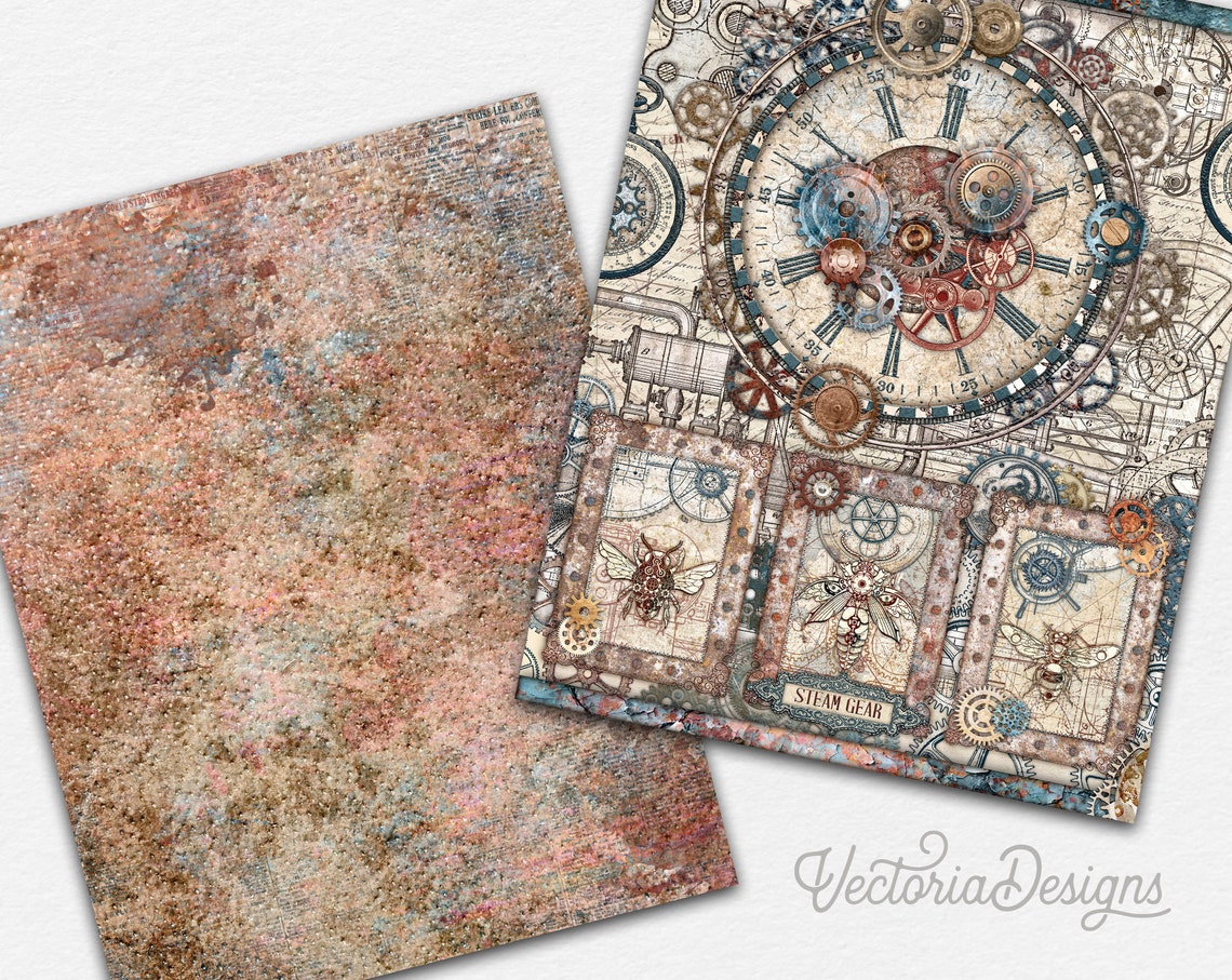 Rusty Steampunk Cogs Paper Pack, Steampunk Paper Pack, Digital Paper ...