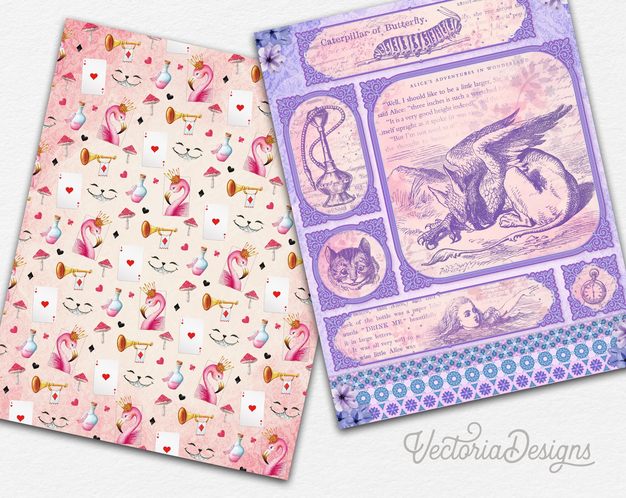 Alice in Wonderland Digital Paper Pack Alice Scrapbook Paper - Etsy