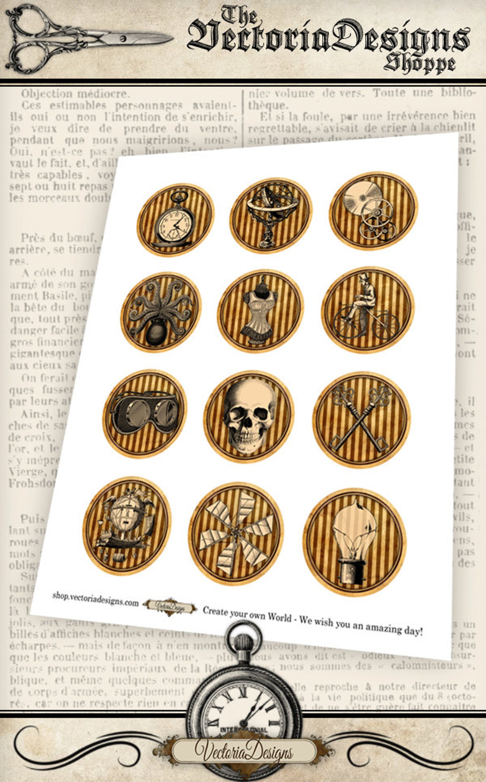 Steampunk Circles 2 Inch Printable 001102 - Etsy