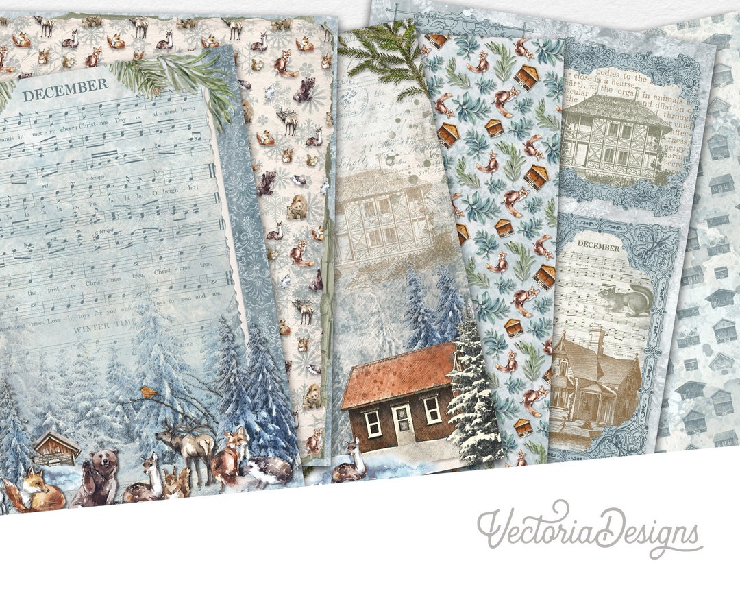 Winter Cottage Paper Pack Printable Winter Paper Winter Scrapbooking ...