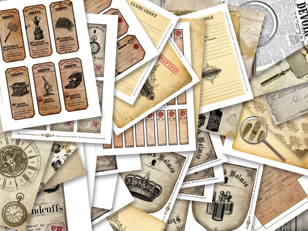 Sherlock Holmes Bundle, Detective Pack, Digital Paper, Journal Kit ...