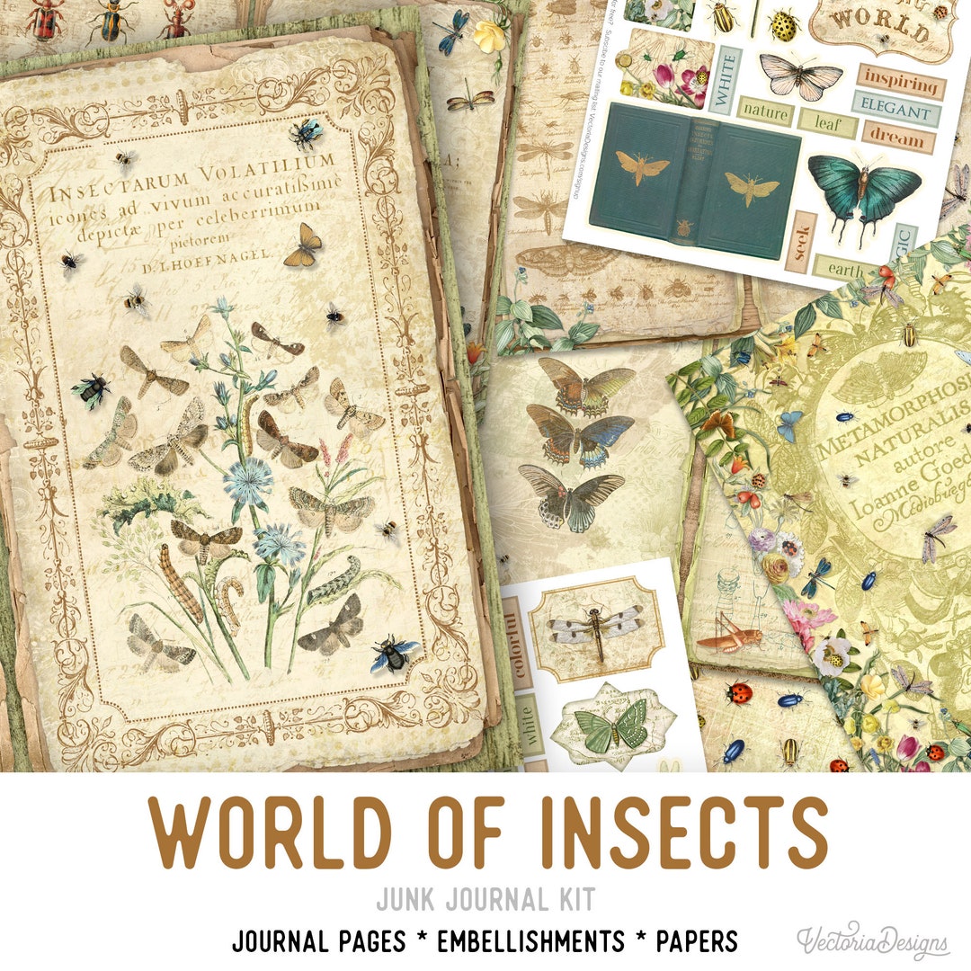 World of Insects Junk Journal Kit, Bugs Journal Embellishments, Nature ...