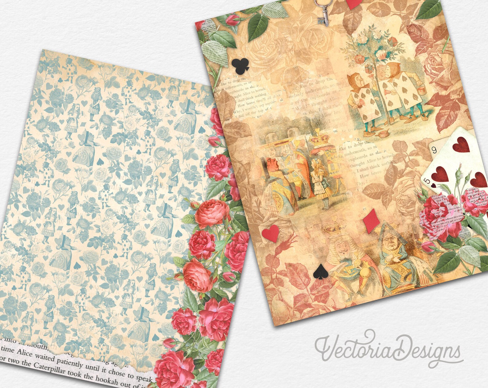 Alice's Roses Paper Pack, Alice Scrapbook Paper, Printable Alice Paper ...
