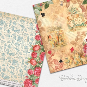 Alice's Roses Paper Pack, Alice Scrapbook Paper, Printable Alice Paper ...
