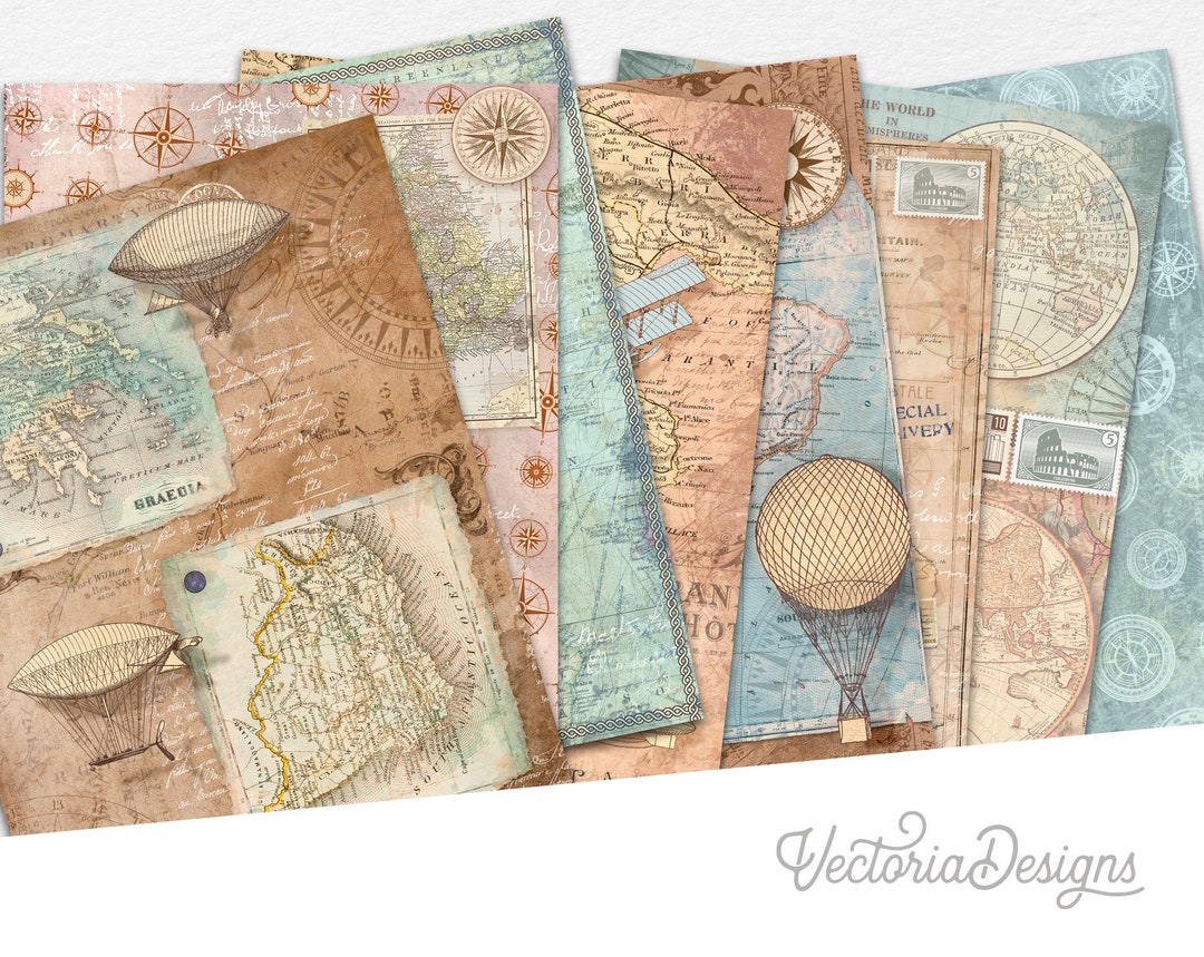 Travel to the Horizon Paper Pack, Printable Paper Pack, Scrapbook Paper ...
