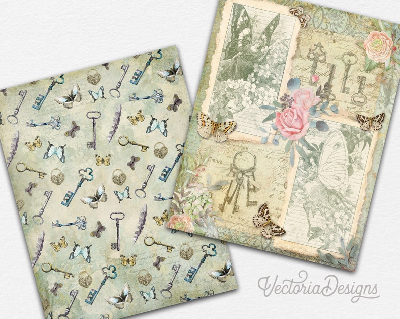 Keys & Butterflies Paper Pack Decorative Paper Pack | Etsy