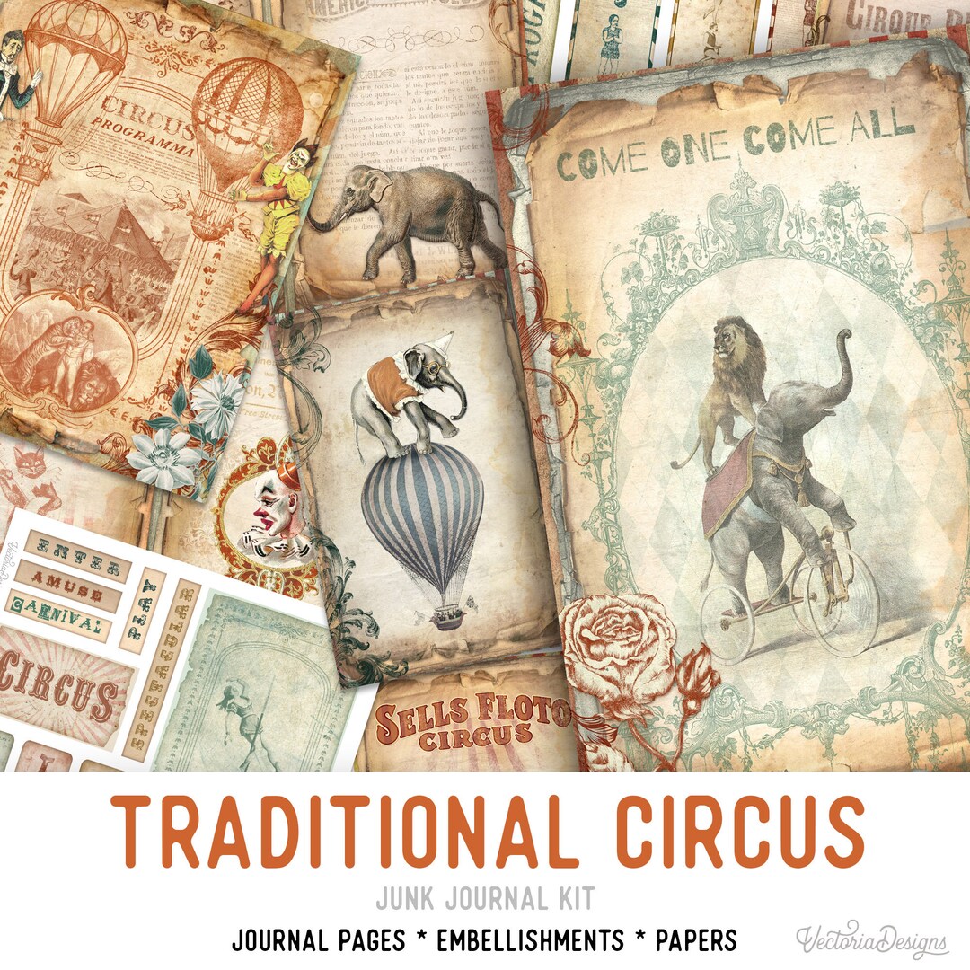 Traditional Circus Printable Journal, Craft Kit, Junk Journal Pages ...