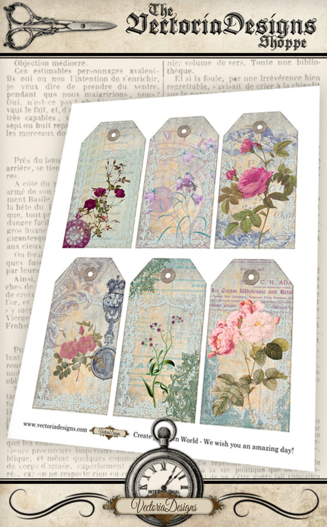 Flowers Ephemera Tags Printable Gift Tags Digital Instant | Etsy