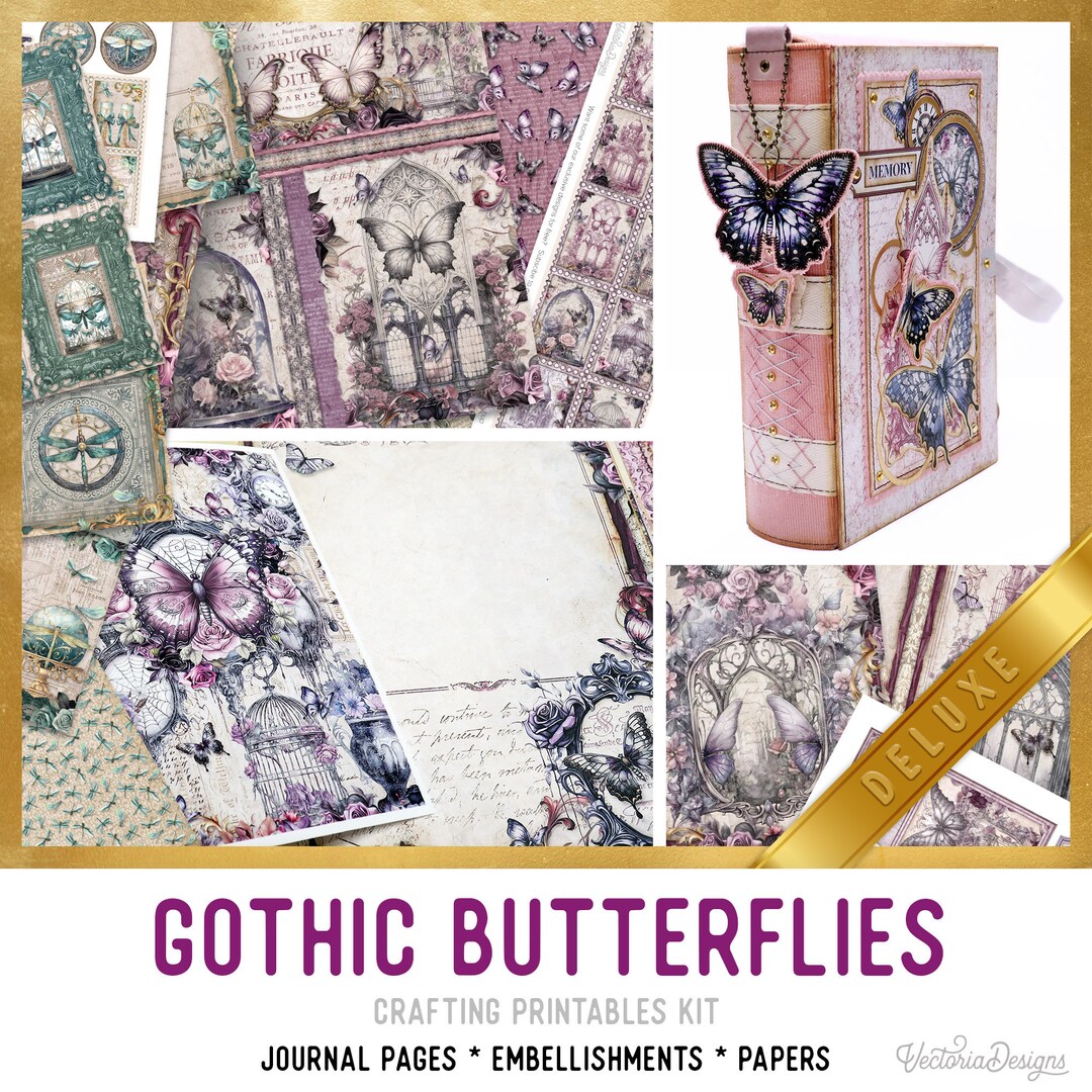 Gothic Butterflies Junk Journal Kit DELUXE, Gothic Crafting Printables ...
