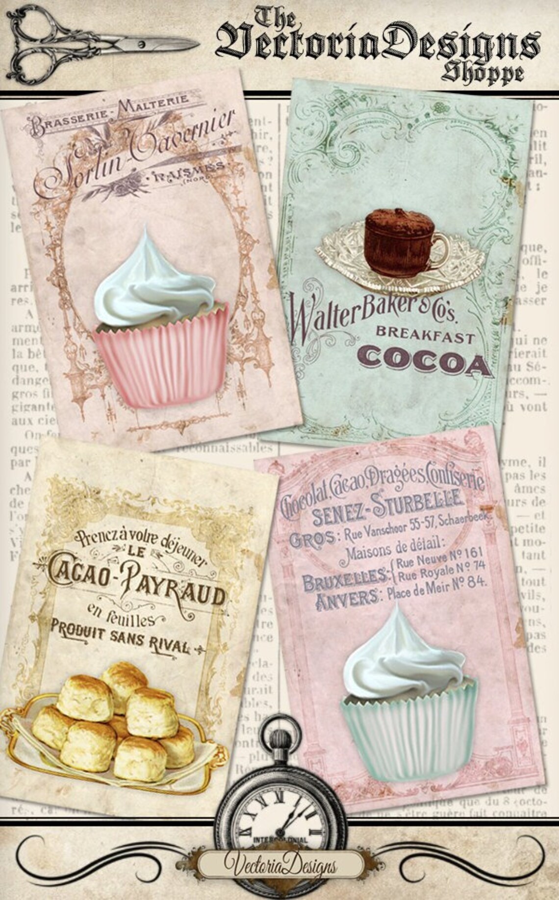 Vintage Patisserie Cards 6 X 4 Inch Printable Images Instant | Etsy