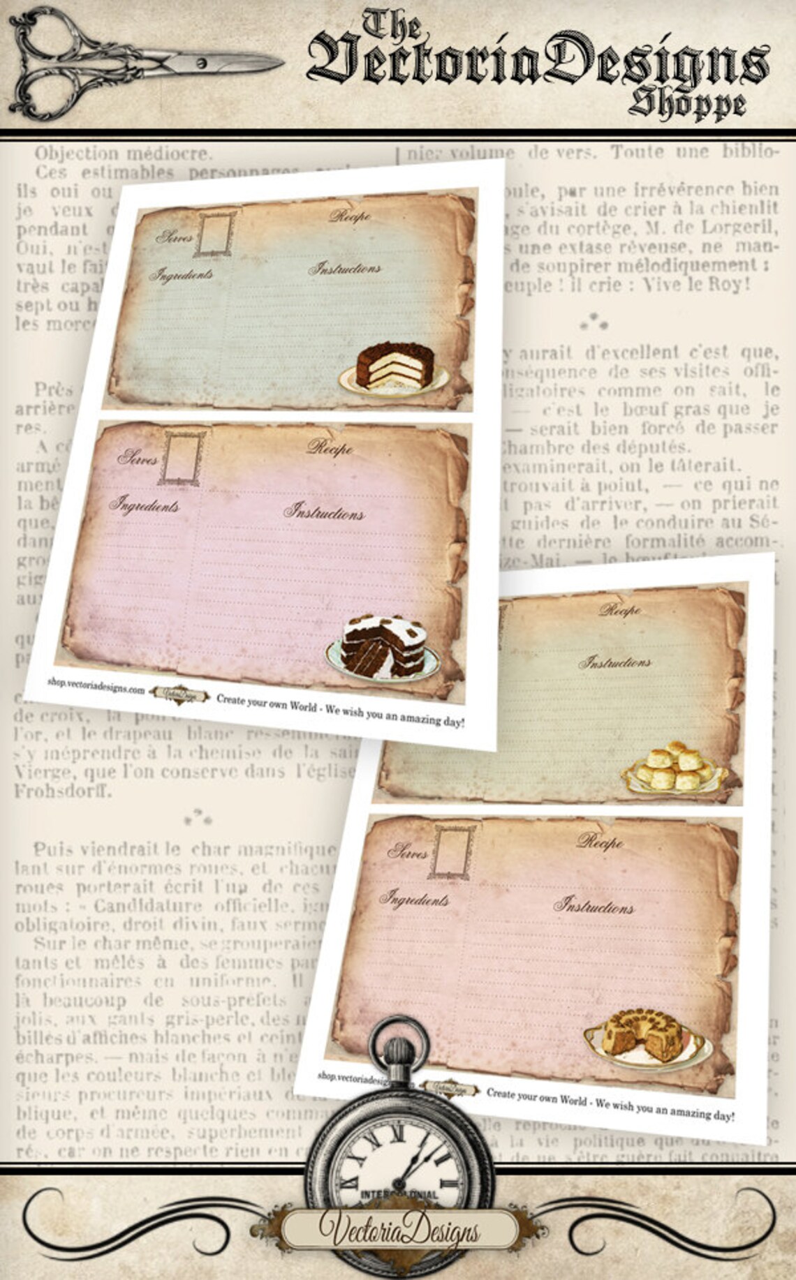 Dessert Recipe Cards Printable Cards Add Text Dessert Paper - Etsy