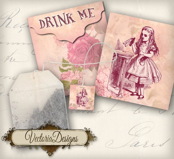 Printable Alice in Wonderland Tea Bag Holder envelope tag | Etsy