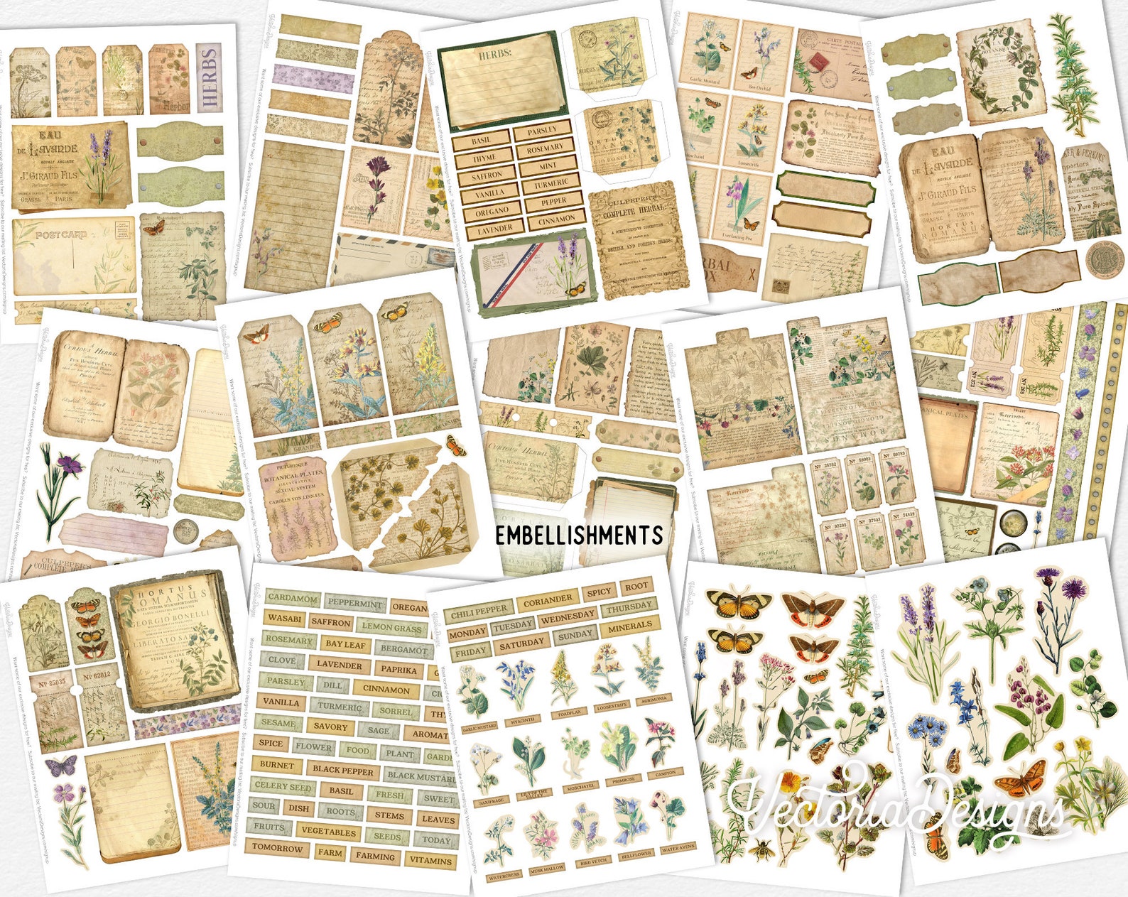 Herb Garden Box Crafting Printable Kit Large, Vintage Style Printables ...