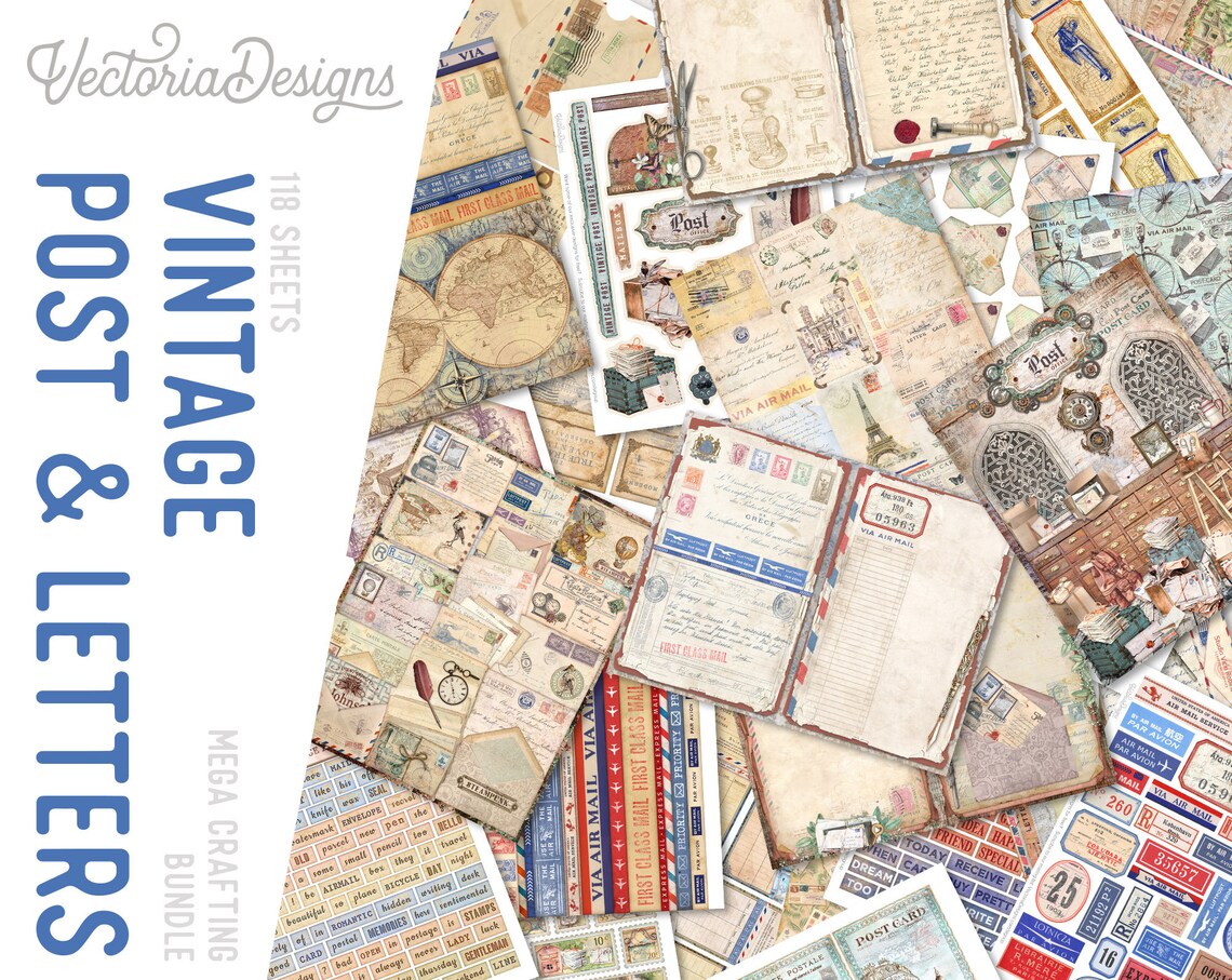 Vintage Post & Letters MEGA Crafting Bundle, Postage Printables ...
