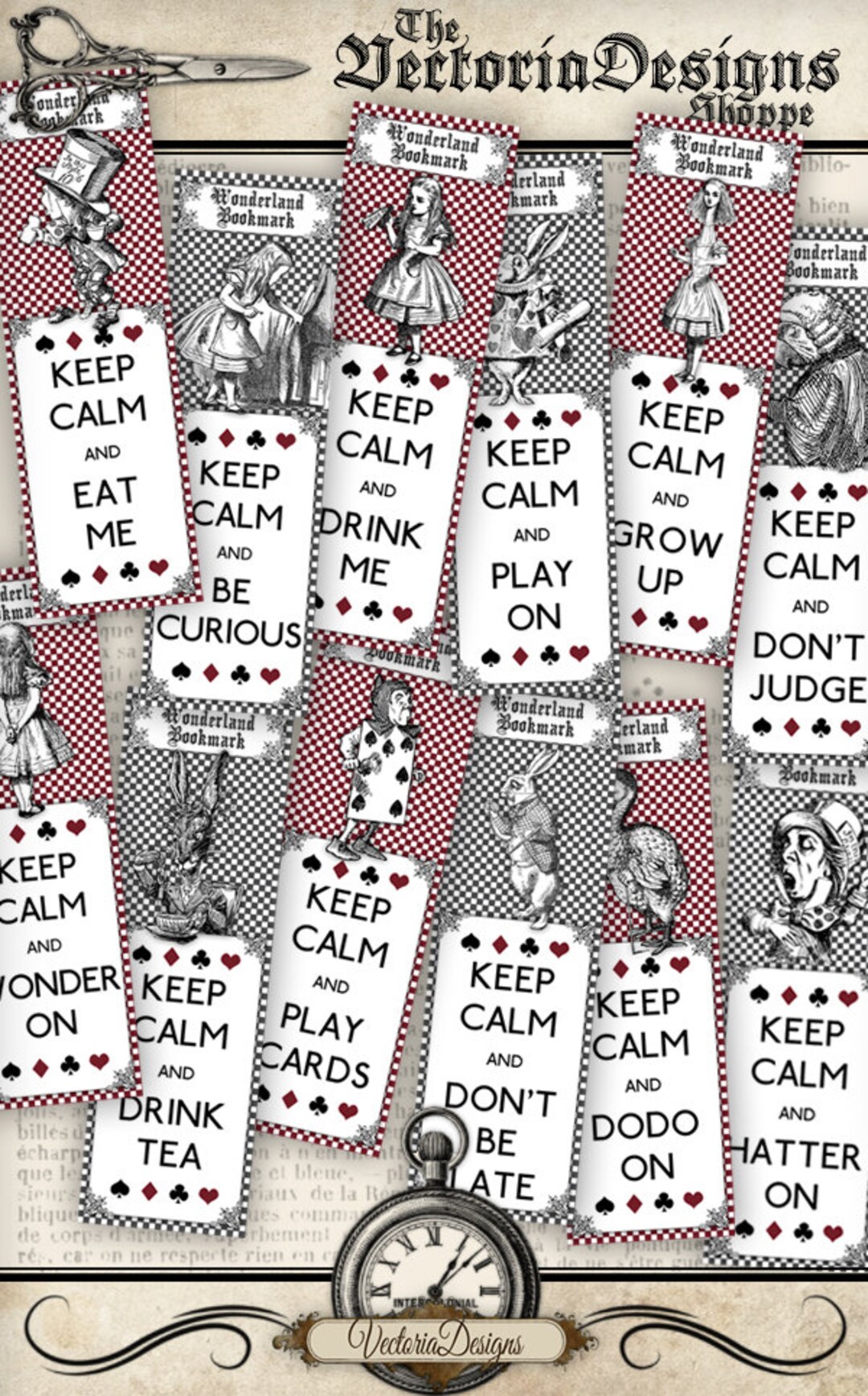 Alice in Wonderland Bookmarks Printable Reading Gift Crafting Craft ...