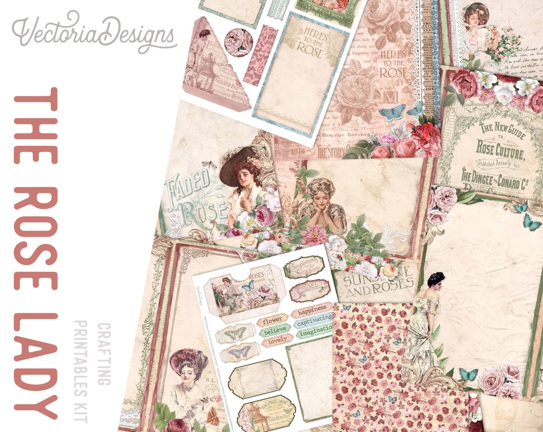 The Rose Lady Crafting Printables Kit, Junk Journal Kit, Roses Junk ...