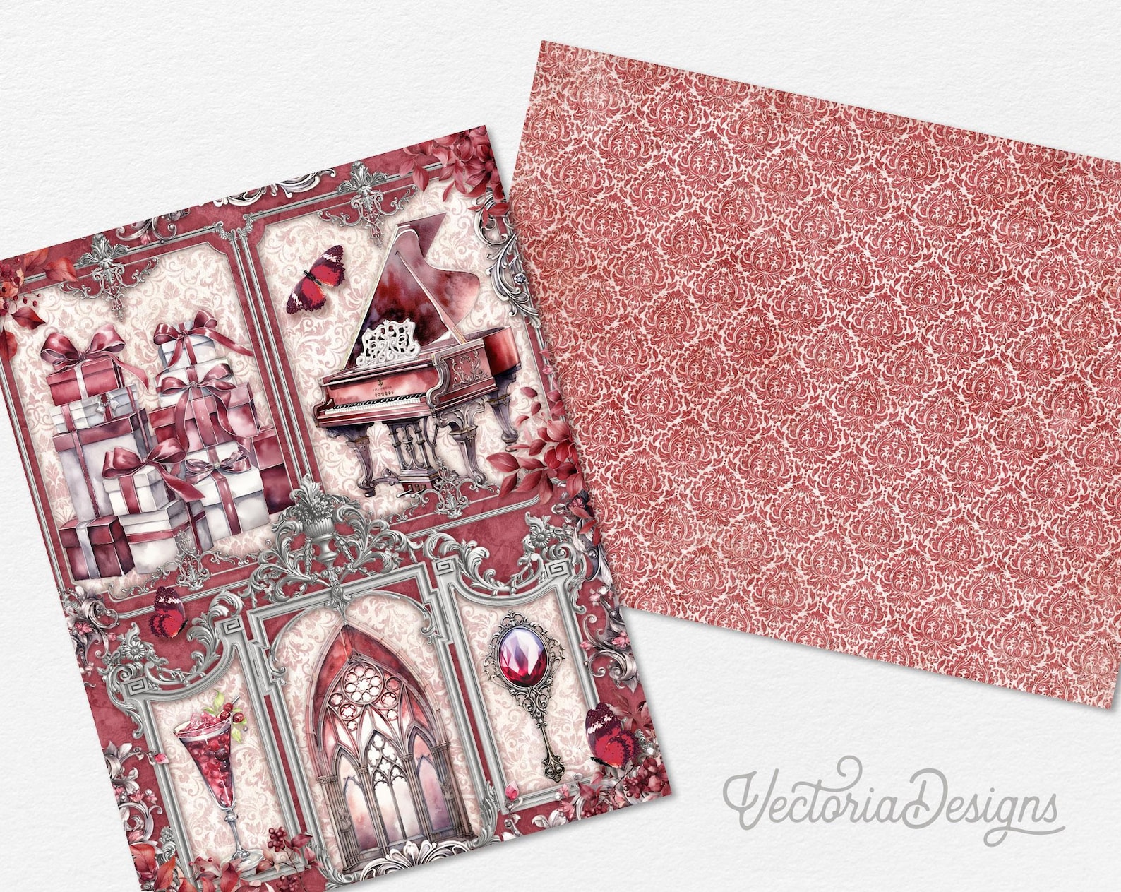 Deep Red & Silver Junk Journal Kit, Red Silver Junk Journal Kit Silver ...