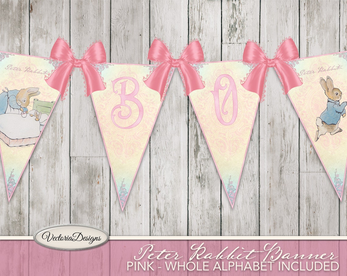 Peter Rabbit Banner Pink Printable Bunting Beatrix Potter Baby | Etsy