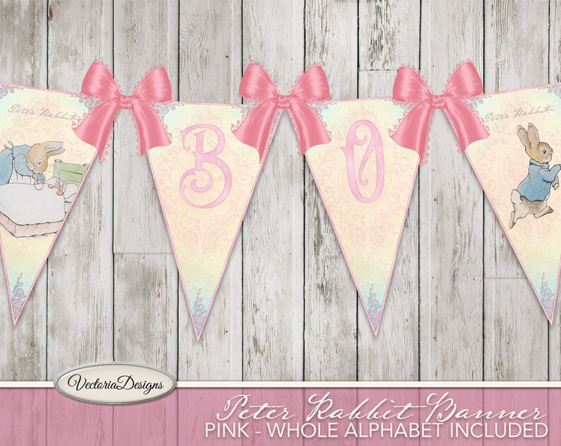 Peter Rabbit Banner Pink Printable Bunting Beatrix Potter Baby | Etsy UK