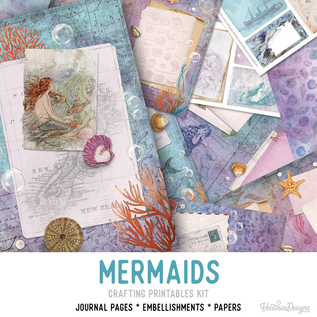 Mermaids Large Junk Journal Kit, Printable Junk Journal Kit, Sea ...