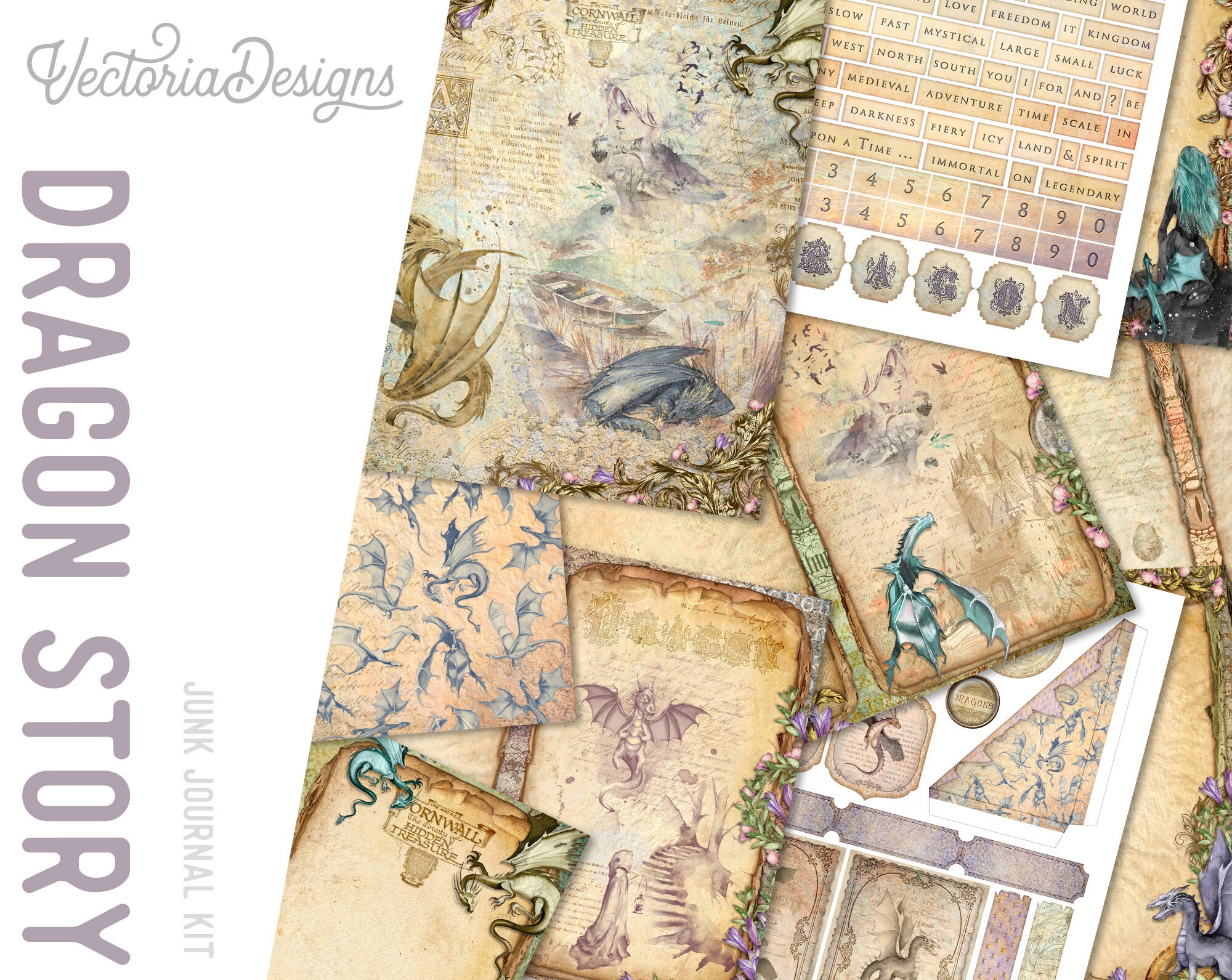 Dragon Junk journal Kit Dragon Embellishments Dragon Paper Printable ...