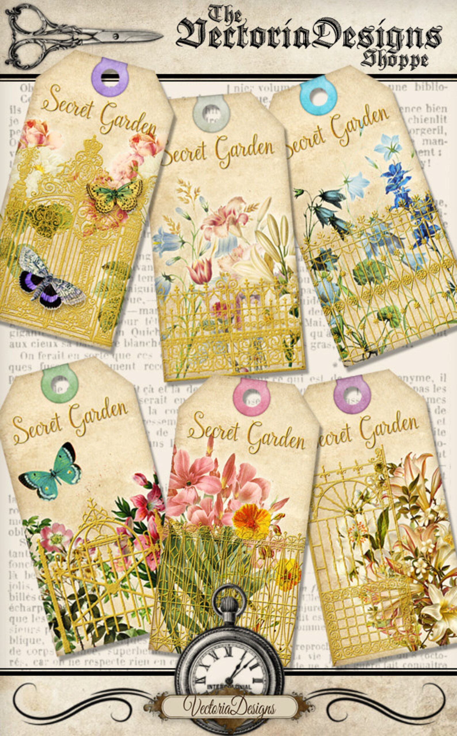 Secret Garden Tags Garden Decor Scrapbook Tags Ephemera - Etsy