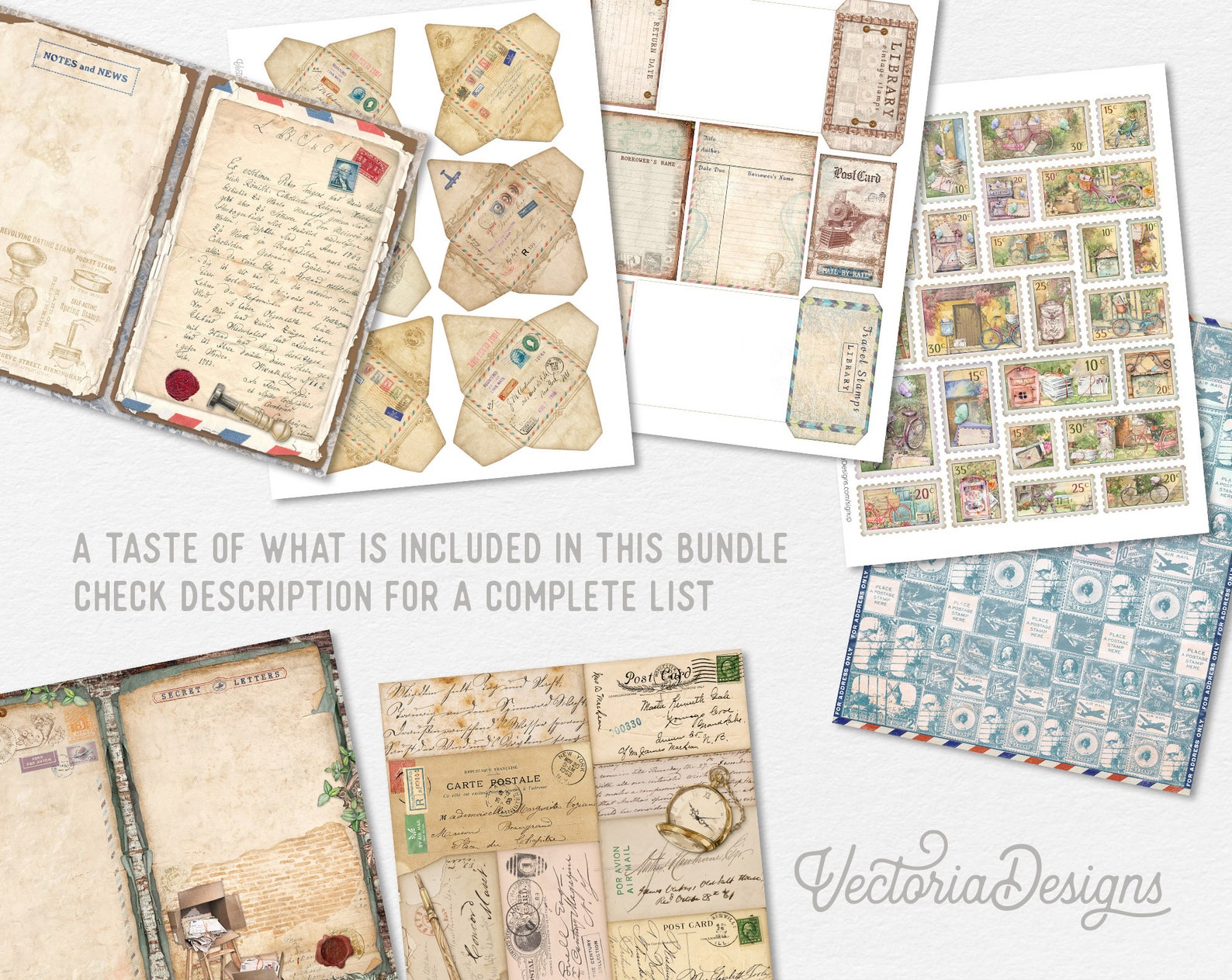 Vintage Post & Letters MEGA Crafting Bundle, Postage Printables ...