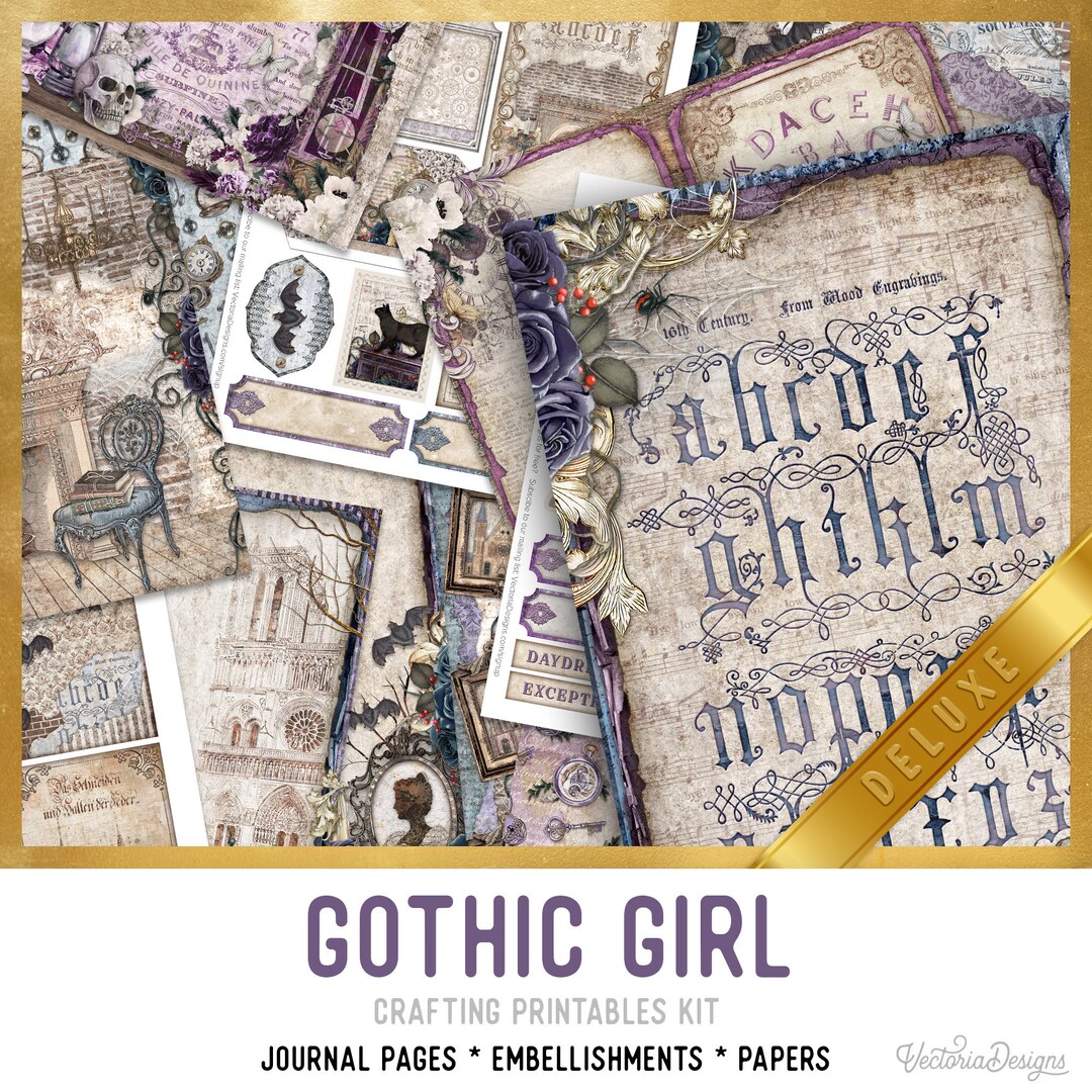 Gothic Girl DELUXE Crafting Printables Kit, Gothic Junk Journal Gothic ...