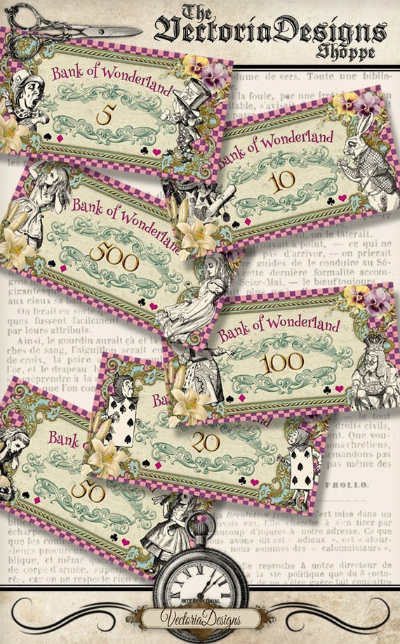 Printable Alice in Wonderland Money Party Decor Decoration - Etsy