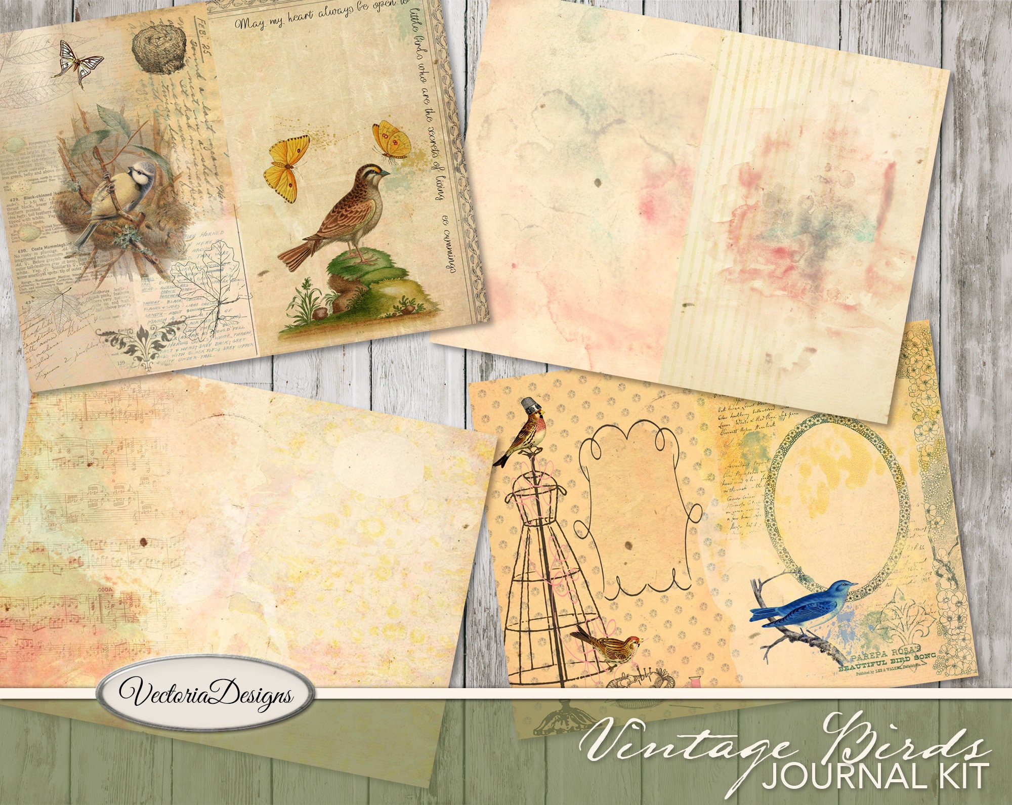 Vintage Birds Journal Kit, Birds Theme Printables, Junk Journal Pack ...