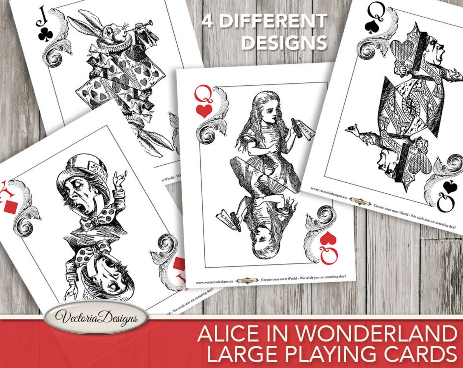 Large Alice in Wonderland Playing Cards, Alice in Wonderland Decor ...