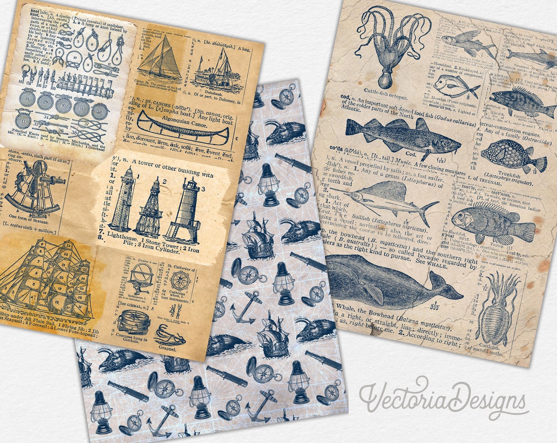 Nautical Paper Pack, Printable Paper Pack, Digital Sea Paper, Instant ...