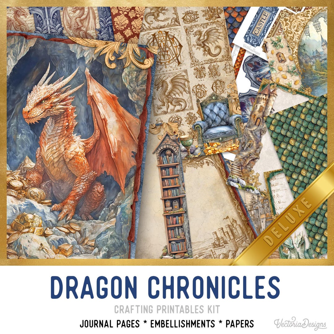 Dragon Chronicles Junk Journal Kit DELUXE, Dragon Crafting Printables ...