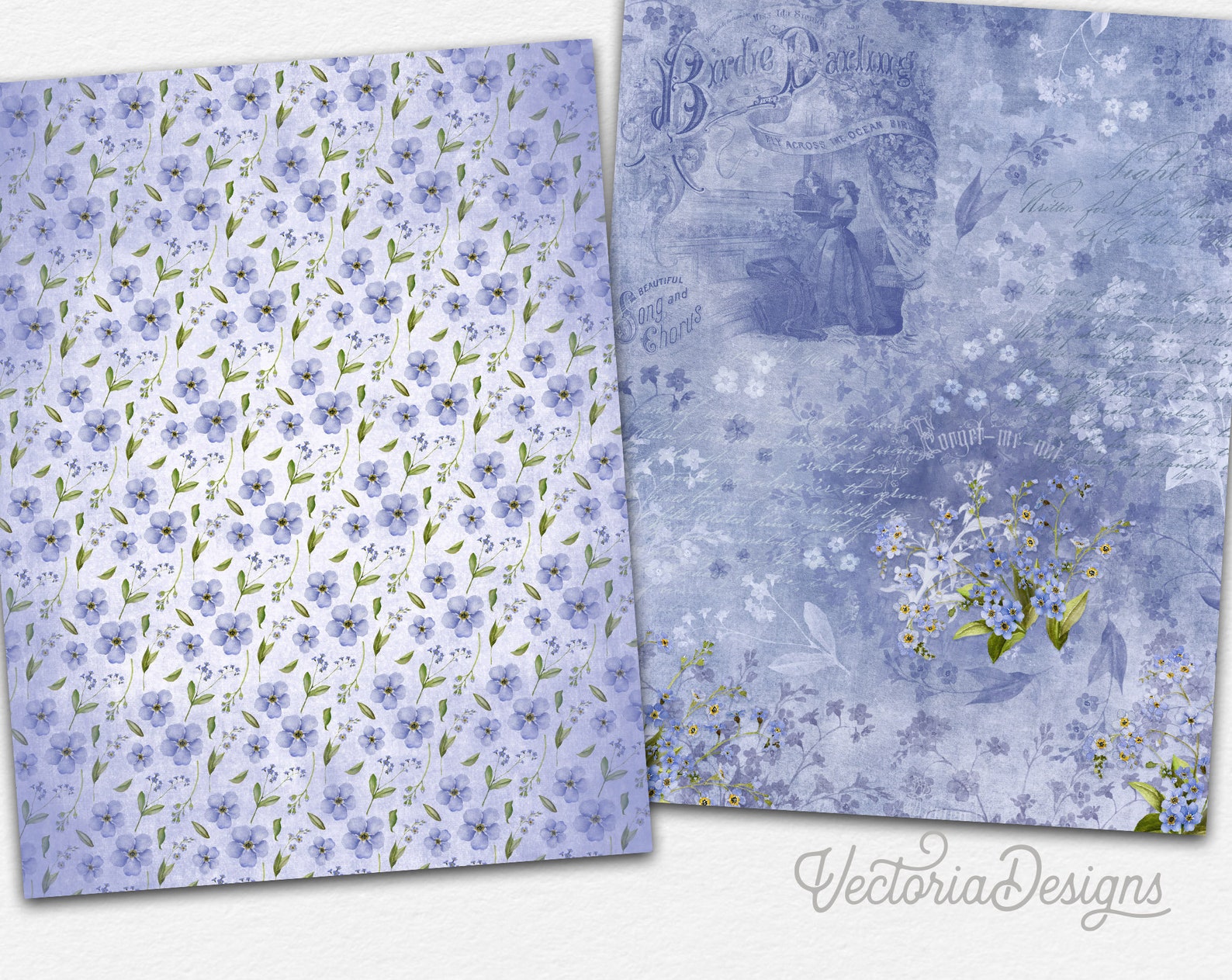 Forget Me Not Printable Paper Pack, Digital Scrapbook Paper, DIY ...