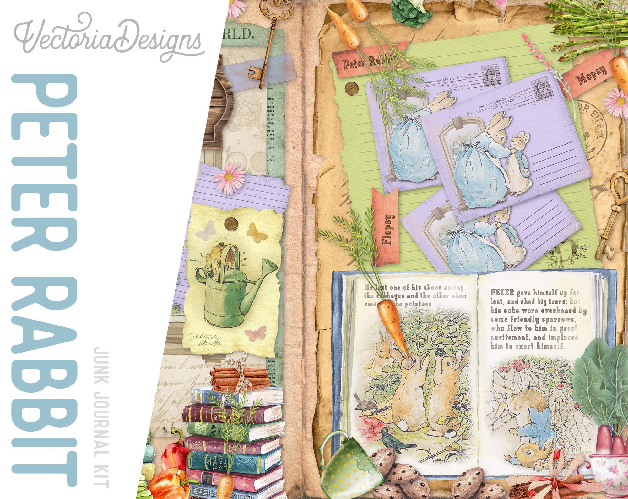 Peter Rabbit Junk Journal Kit, Printable Journal Pages, Beatrix Potter ...
