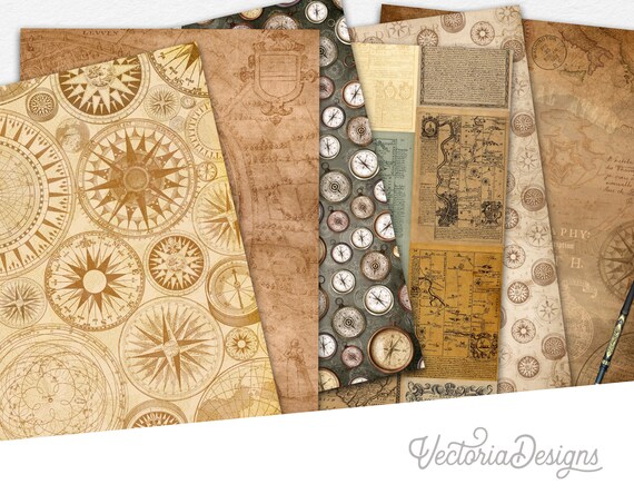 Cartographers Journal Paper Digital Scrapbook Paper Pack | Etsy