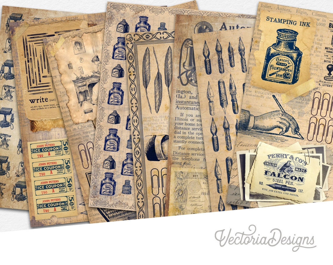 Vintage Office Paper Pack Printable Paper Pack Office - Etsy