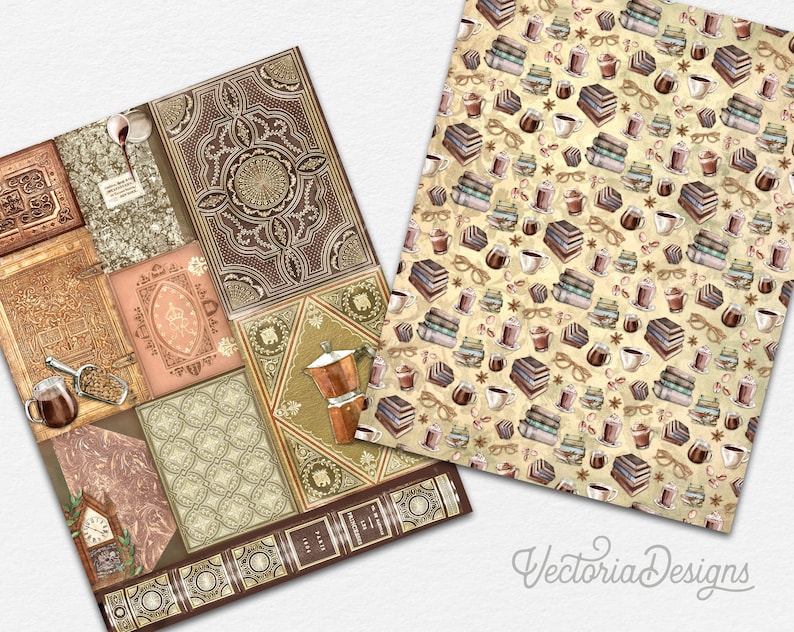 Books & Coffee Paper Pack, Books Paper Pack, Digital Paper, Printable ...