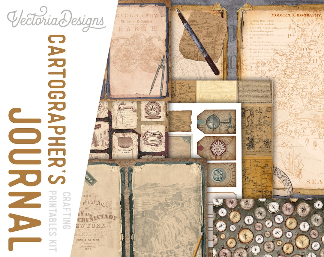 Cartographer's Journal Crafting Printables Kit, Vintage Map, Printable ...