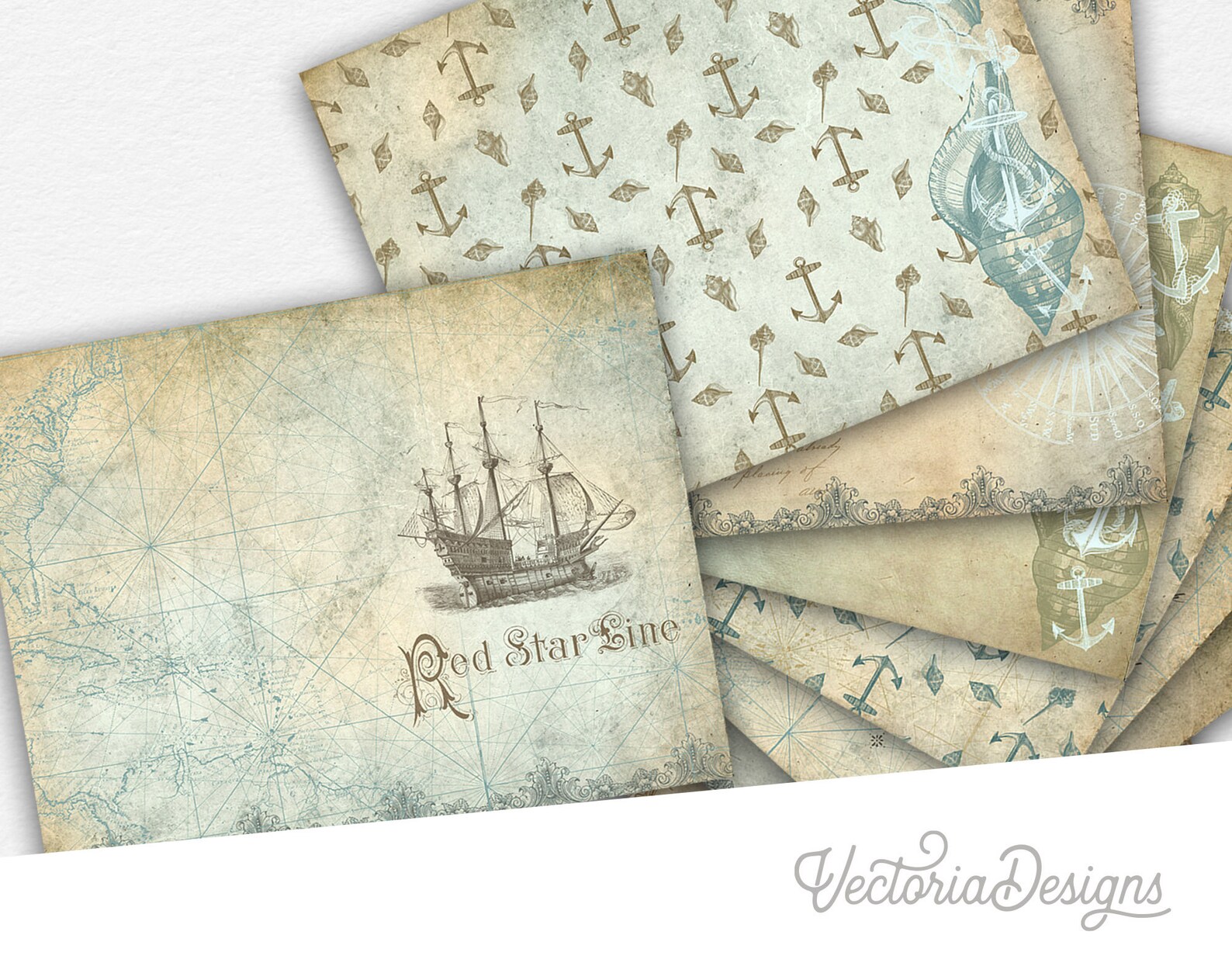 Nautical Paper Pack, Digital Paper Pack, Nautical Junk Journal ...