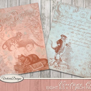 Vintage Cats Paper Pack, Printable Paper Pack, Digital Cats Paper ...