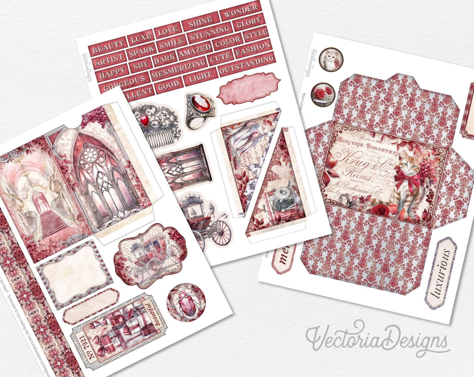 Deep Red & Silver Junk Journal Kit, Red Silver Junk Journal Kit Silver ...